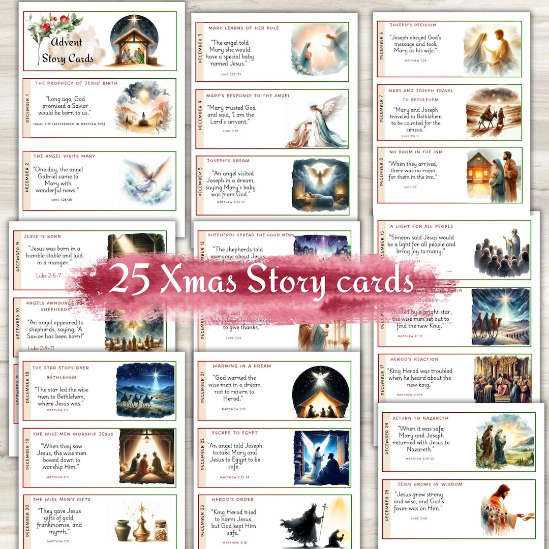 Advent Christmas Story Cards , Nativity Story Cards, Gospel of Luke and ...