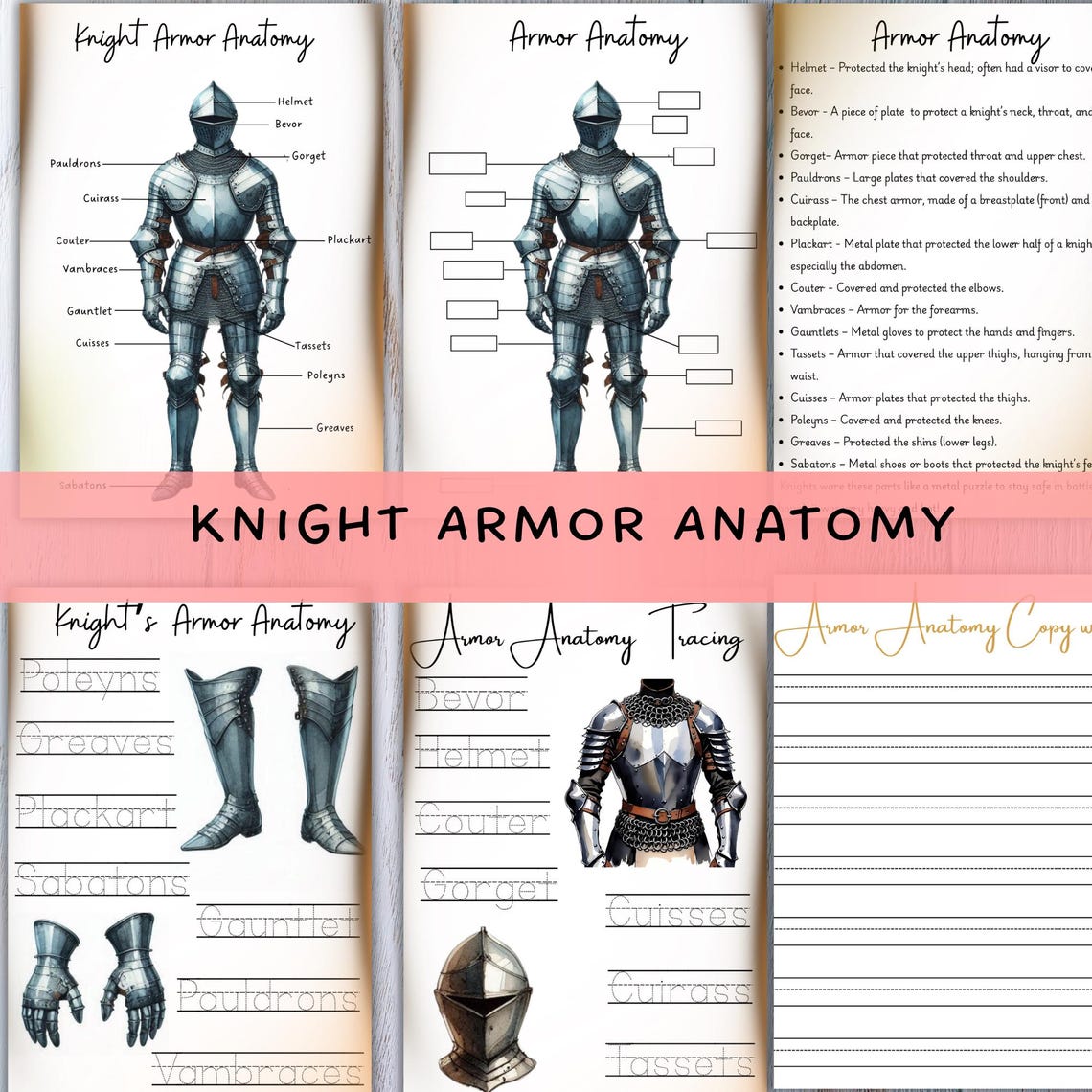 KNIGHT ARMOR ANATOMY, Armor Puzzle, Knight Printable , Knight Worksheet ...