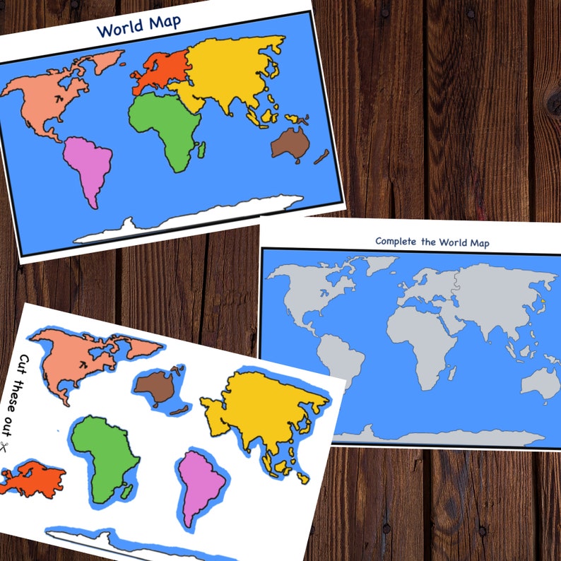 Continents Puzzle Printable, World Map Puzzle, 3 Part Cards Continents ...