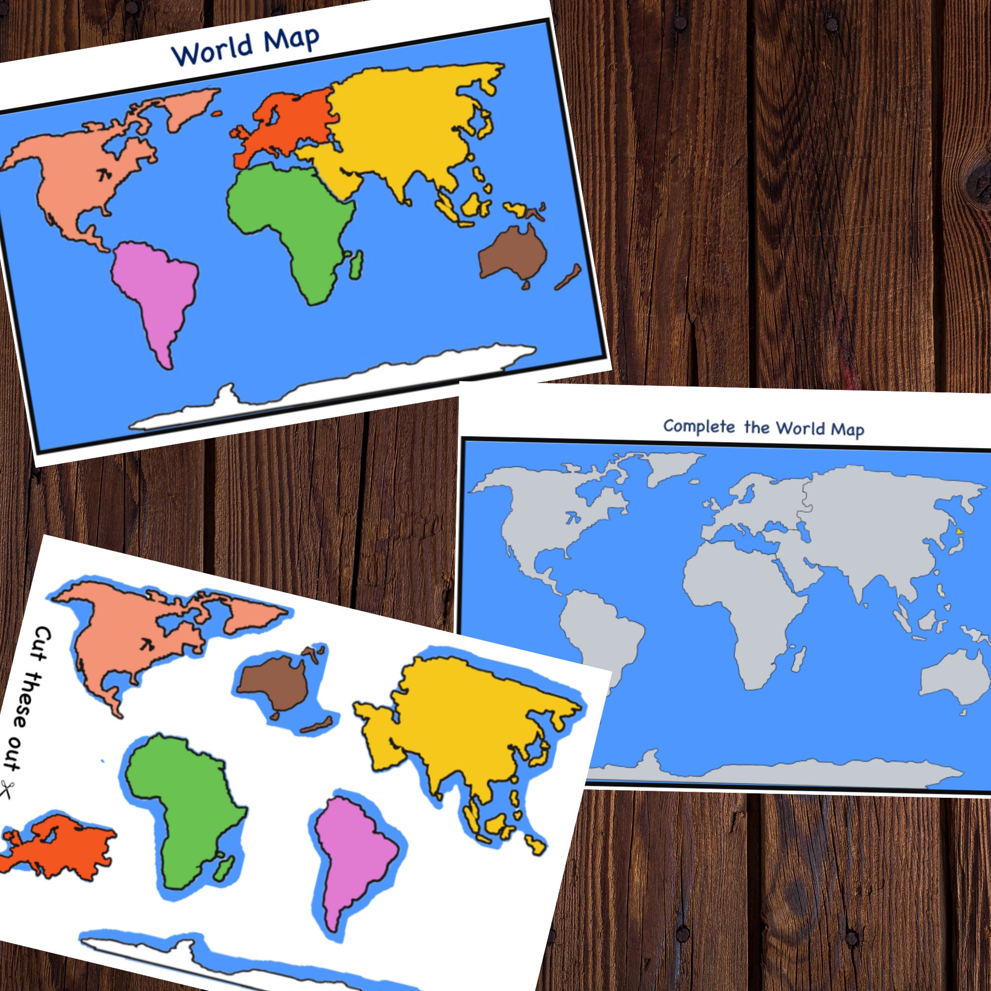 Continents Puzzle Printable, World Map Puzzle, 3 Part Cards Continents ...