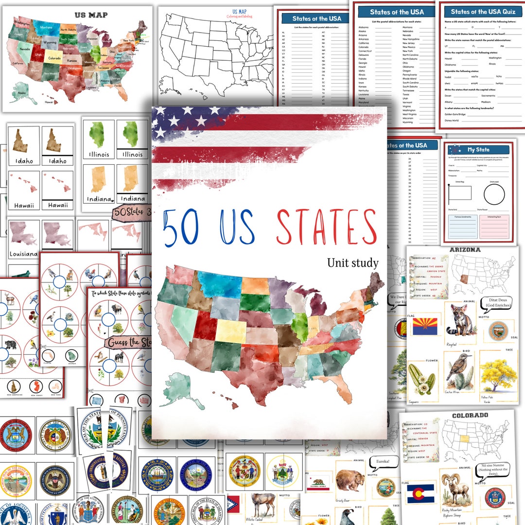 50 US States Unit Study, US States Symbol, US Map Printable, States ...