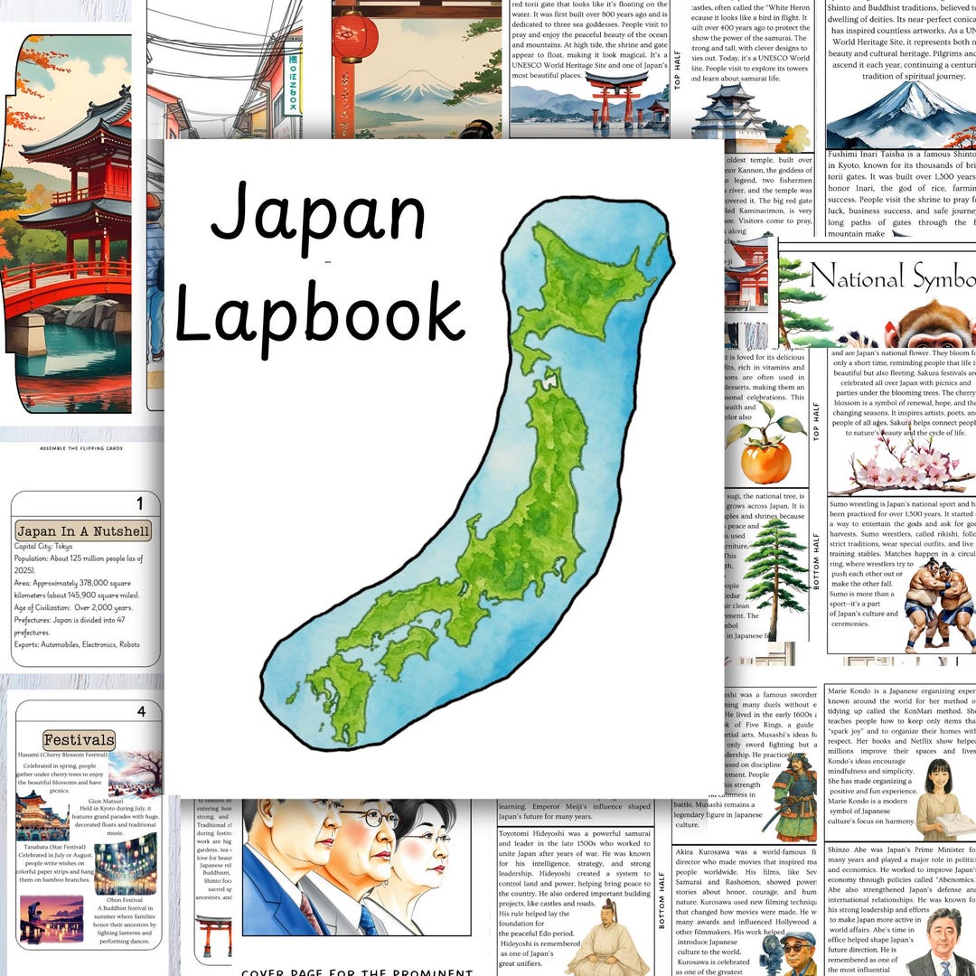 Japan Lapbook, Japan Unit Study, Around the World Lessons, Asia Unit Study, Japan Printables ...