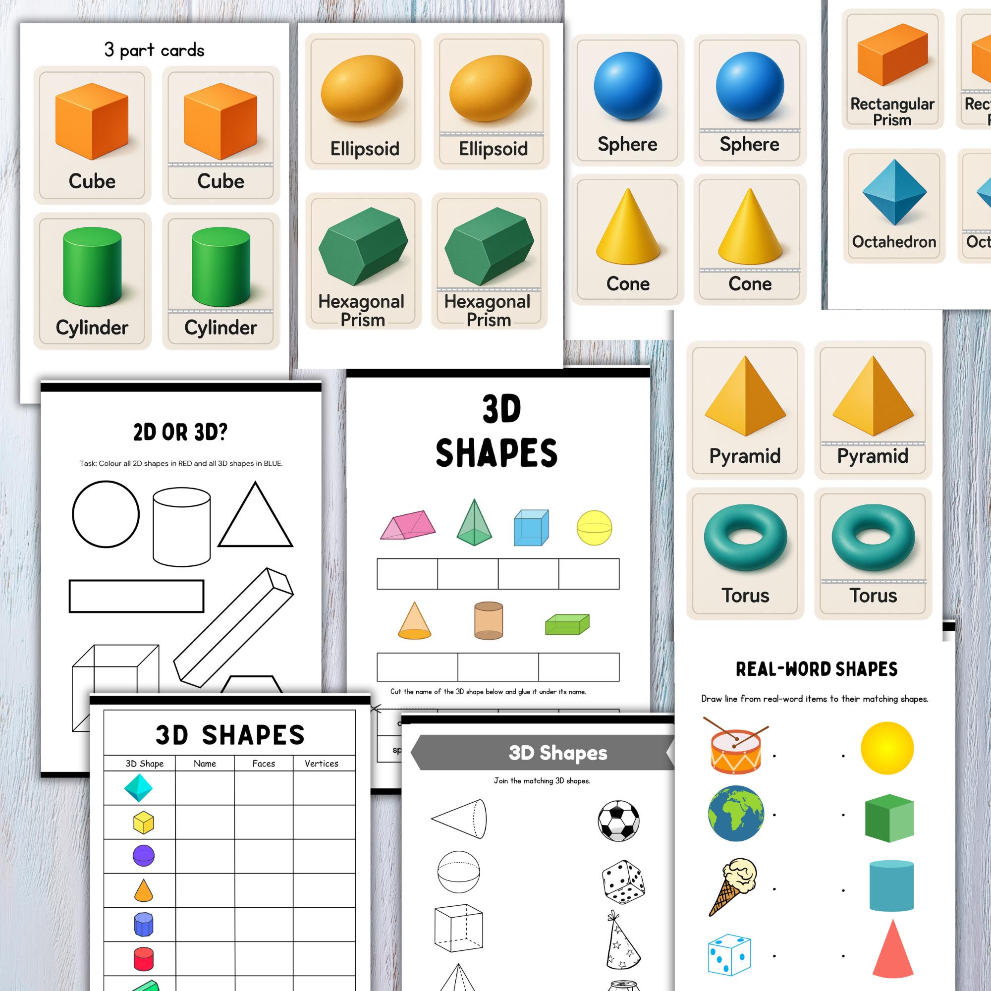 3D Shapes Worksheets, 3D Shapes Binder, 3D Shapes Printable Activities ...