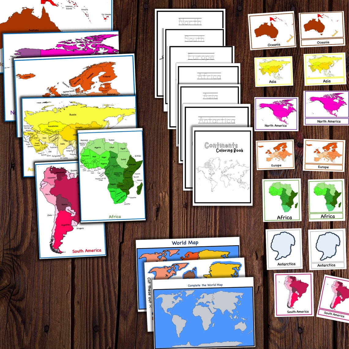 Continents Puzzle Printable, World Map Puzzle, 3 Part Cards Continents ...