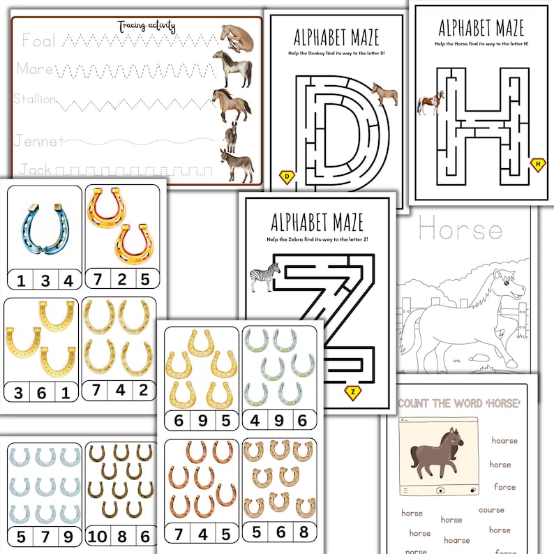 Horse Unit Study Horse 3 Part Cards Horse Activities Horse - Etsy
