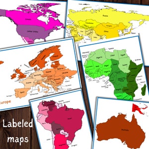 Continents Puzzle Printable, World Map Puzzle, 3 Part Cards Continents ...