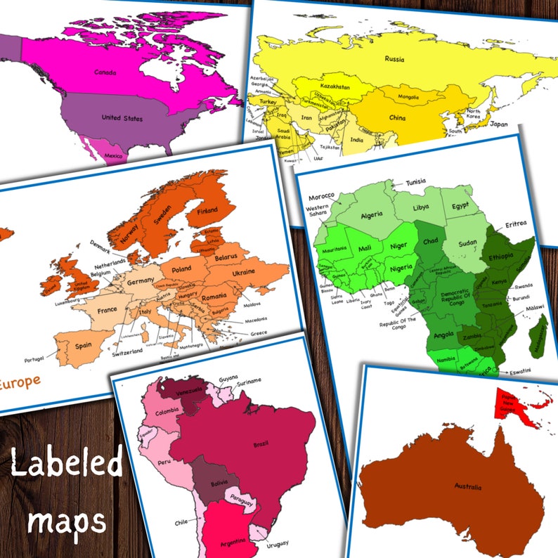 Continents Puzzle Printable, World Map Puzzle, 3 Part Cards Continents ...