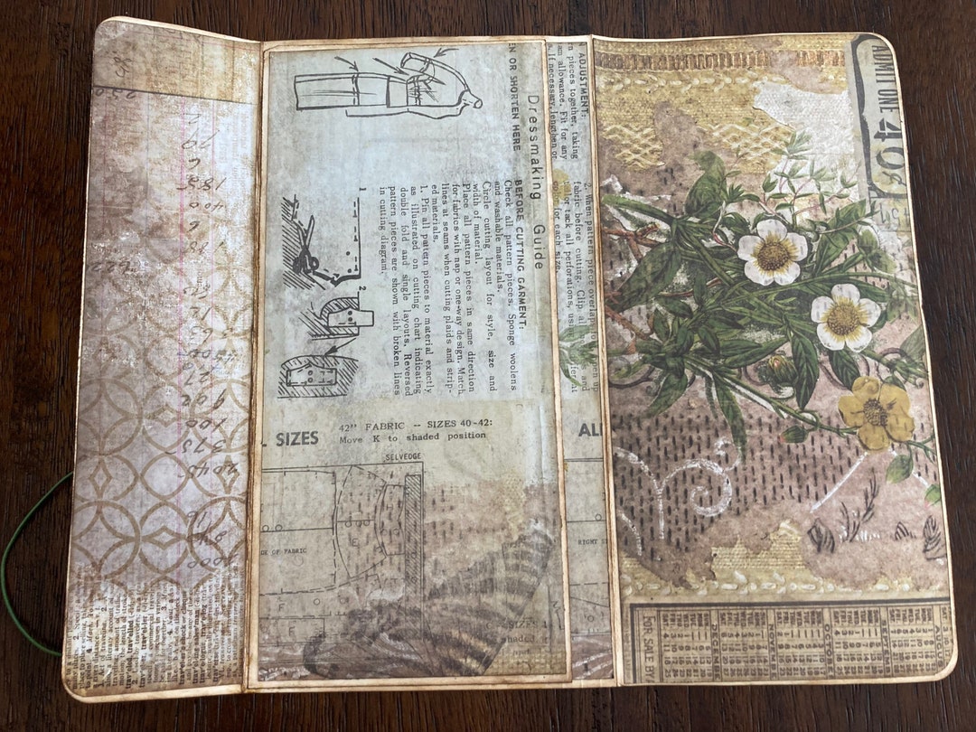 Junk Journal, Folio, Ephemera Holder, Vintage Prints, Handcrafted Journal, Document Holder, Tim ...