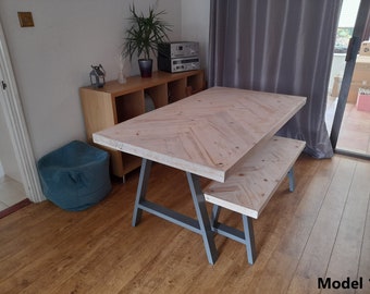 Rustic-herringbone Joinery Industrial Style: Dining Table, Restaurants, Bars, Terraces and Desk ...