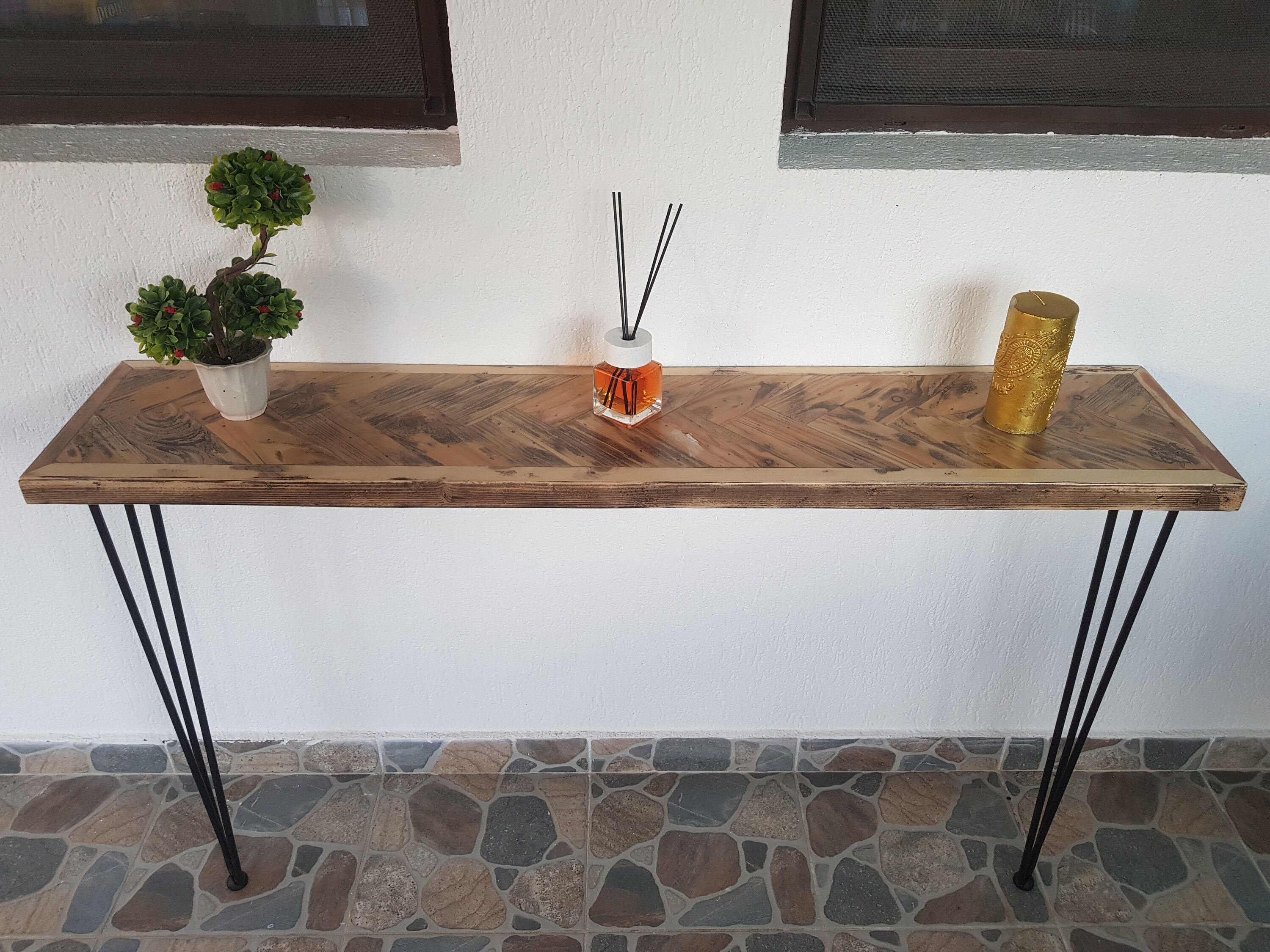 Herringbone Console Table *narrow* Made From Reclaimed Wood Industrial ...