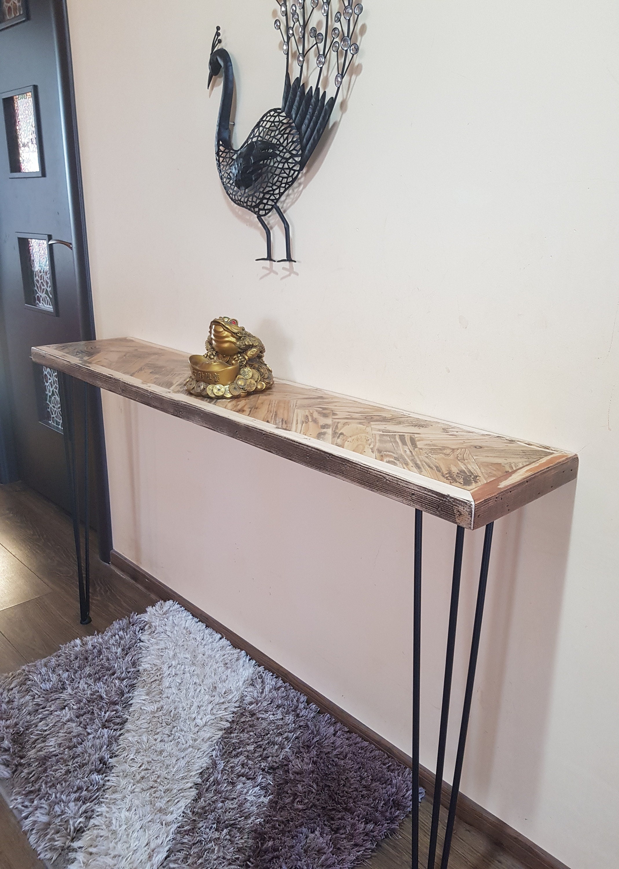 Herringbone Console Table *narrow* Made From Reclaimed Wood Industrial ...
