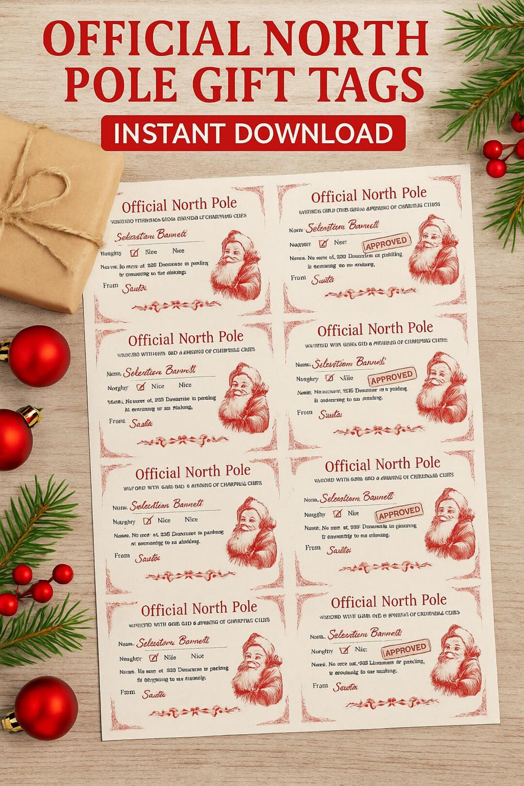 Official North Pole Gift Tags • Christmas Package Labels • Printable ...