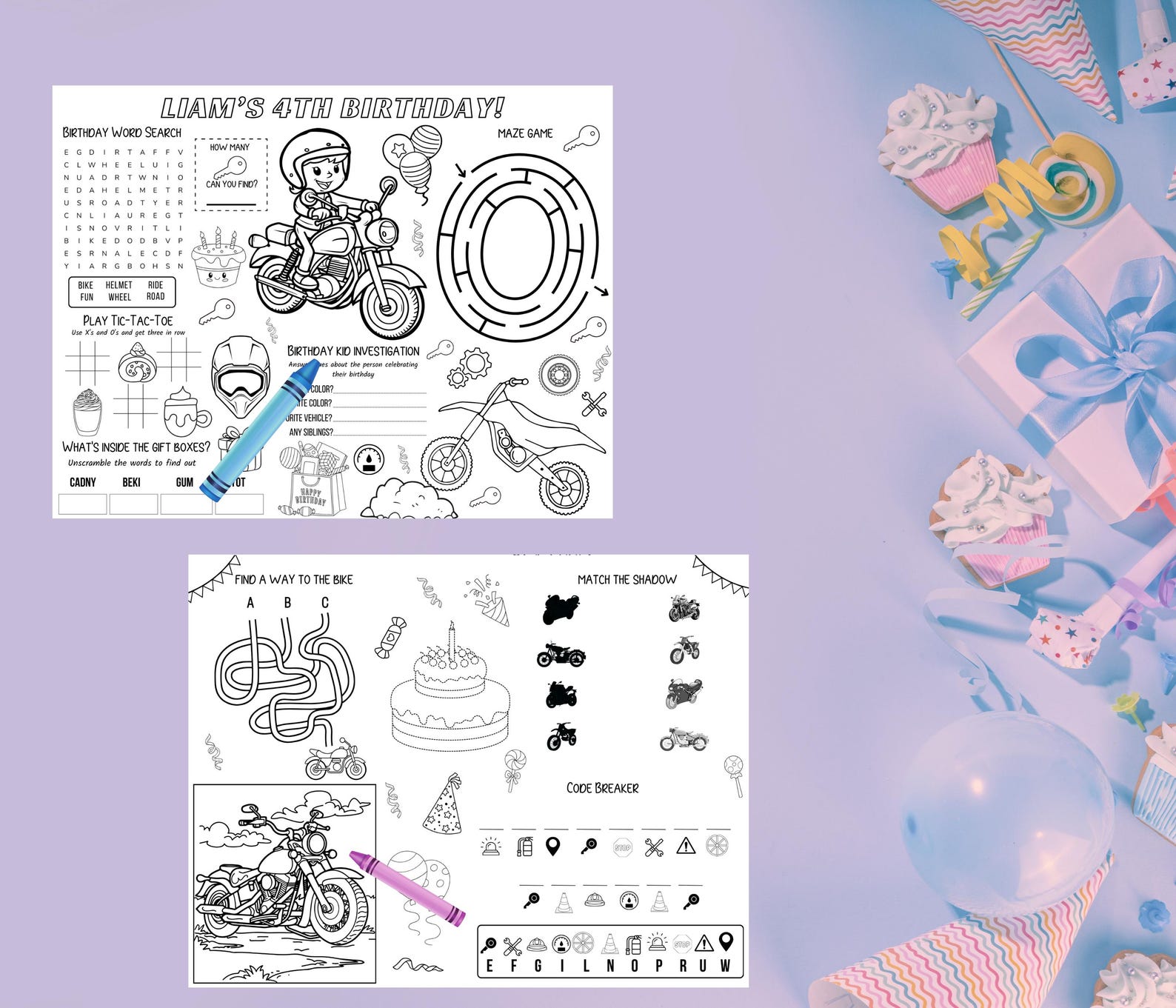 Personalized Kids Bike Activity Sheet Placemat Birthday Party Printable ...