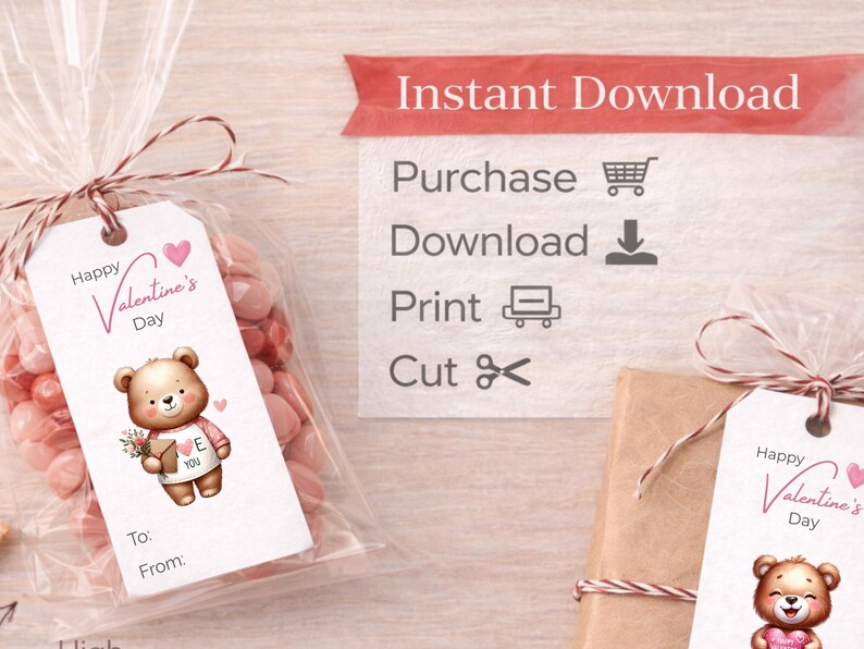 Teddy Bear Valentine Gift Tags | Printable Classroom Party Favors ...