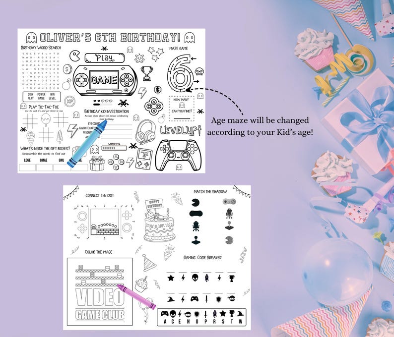 Personalized Gaming Birthday Party Activity Placemat (digital Download ...