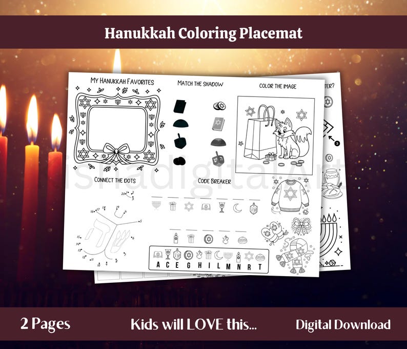 Hanukkah Kids Activity Coloring Sheet Jewish Festival Placemat ...