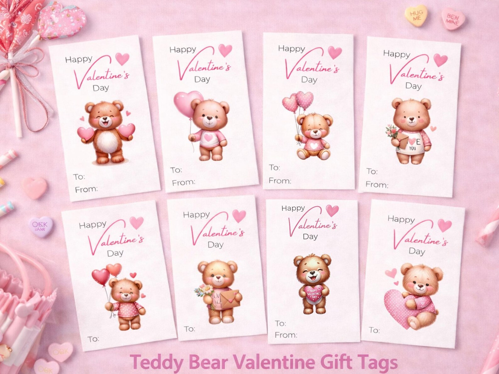 Teddy Bear Valentine Gift Tags | Printable Classroom Party Favors ...