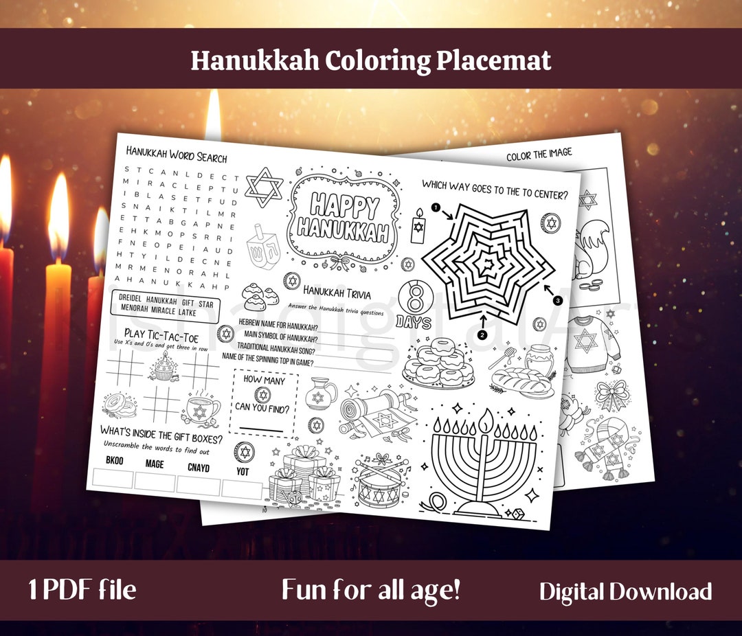 Hanukkah Kids Activity Coloring Sheet Jewish Festival Placemat ...