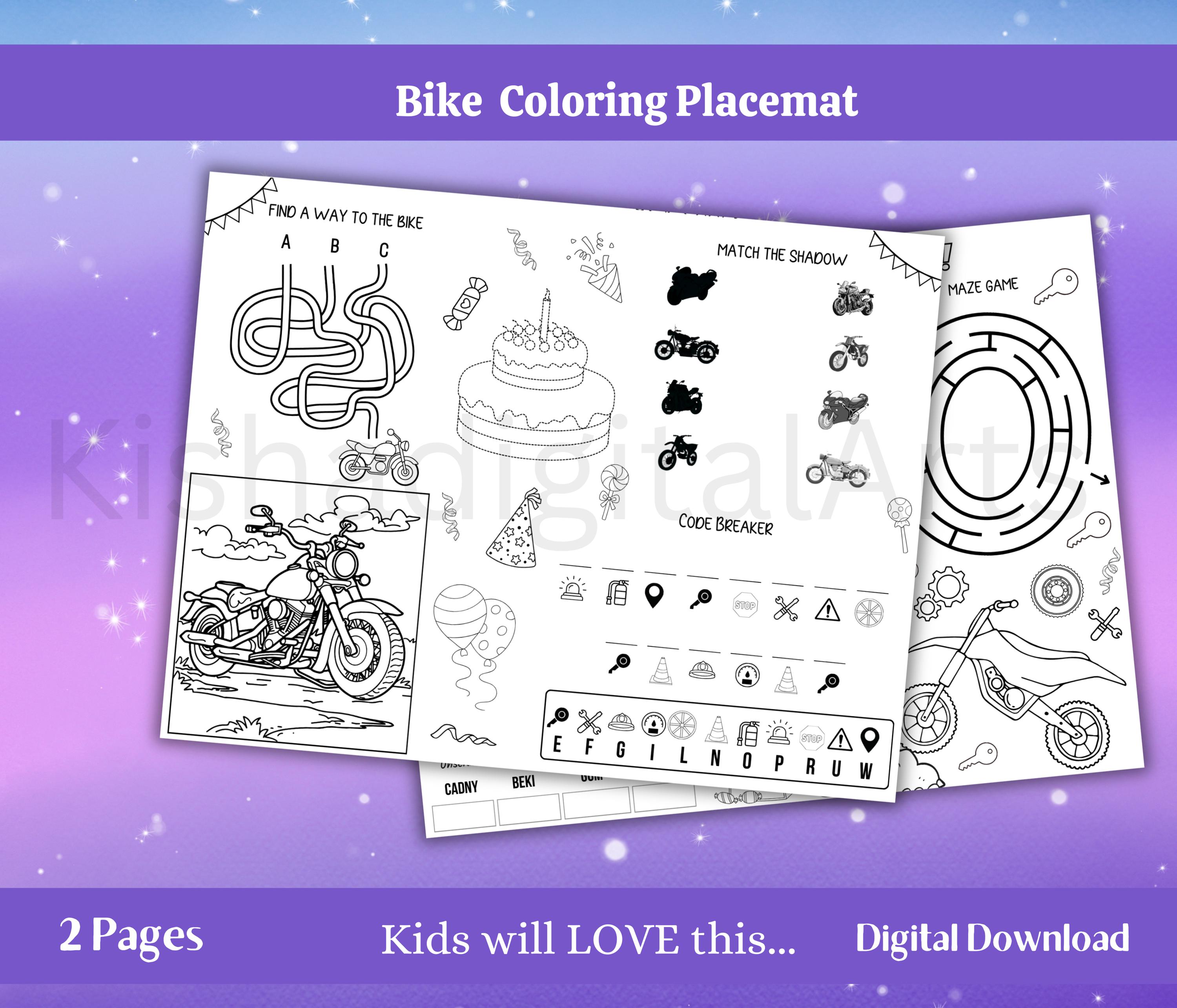 Personalized Kids Bike Activity Sheet Placemat Birthday Party Printable ...
