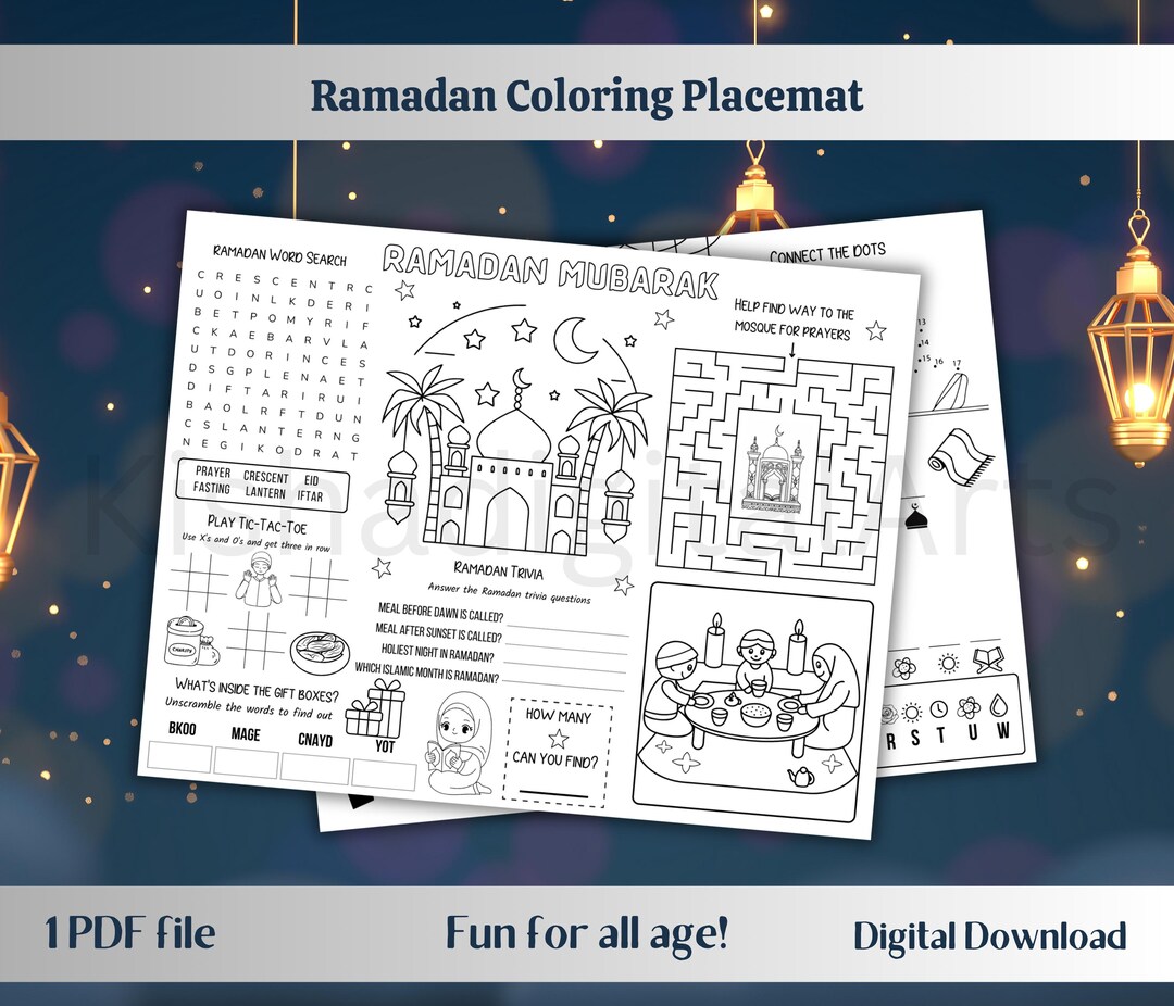 Ramadan Activity Placemat Kids Printable Eid Coloring Fun Mat | Islamic ...
