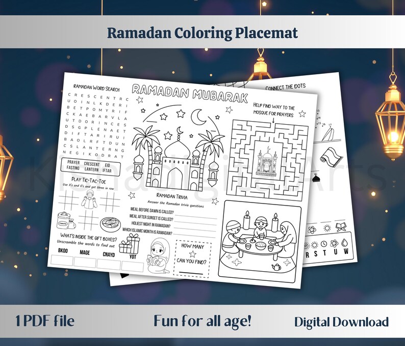 Ramadan Activity Placemat Kids Printable Eid Coloring Fun Mat | Islamic ...