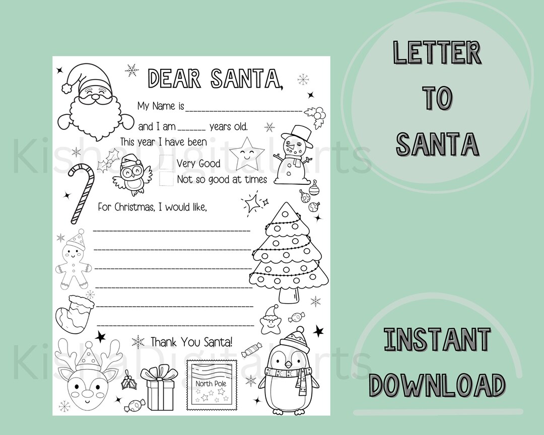 Letter to Santa Claus Coloring Page, Christmas Wish List, Christmas ...