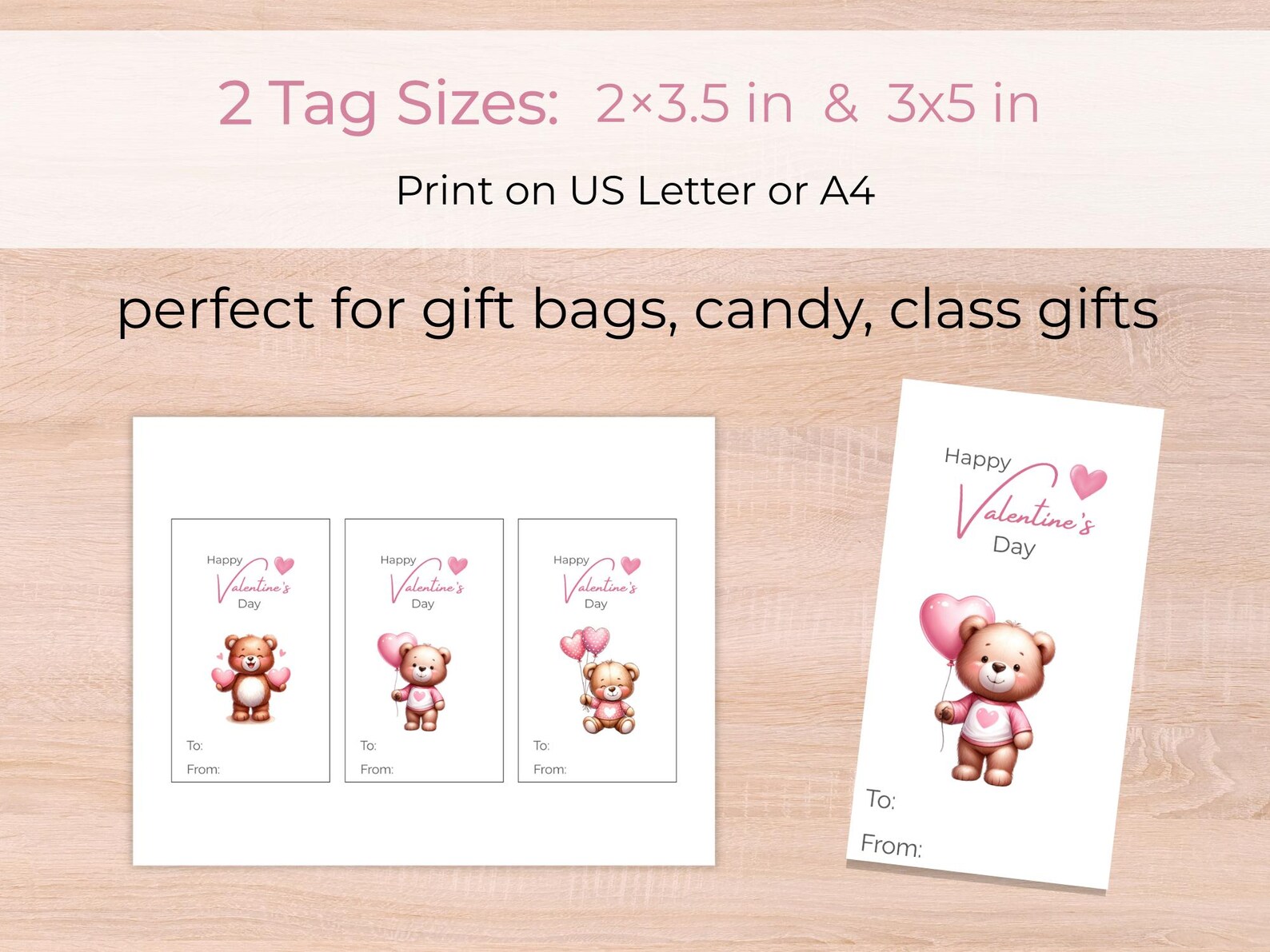 Teddy Bear Valentine Gift Tags | Printable Classroom Party Favors ...