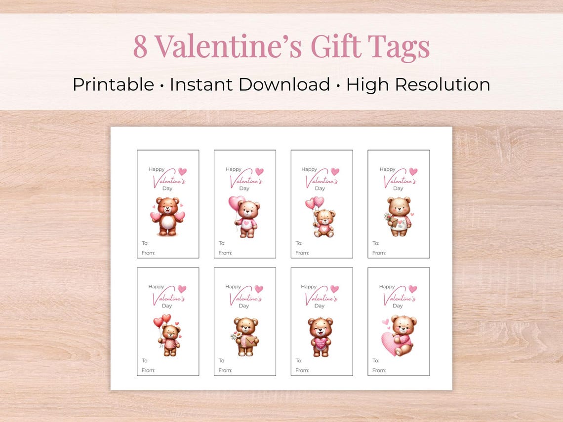 Teddy Bear Valentine Gift Tags | Printable Classroom Party Favors ...