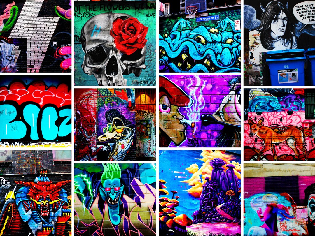 17pc Printable Street Art Wall Poster, Melbourne Graffiti Print, Bundle ...
