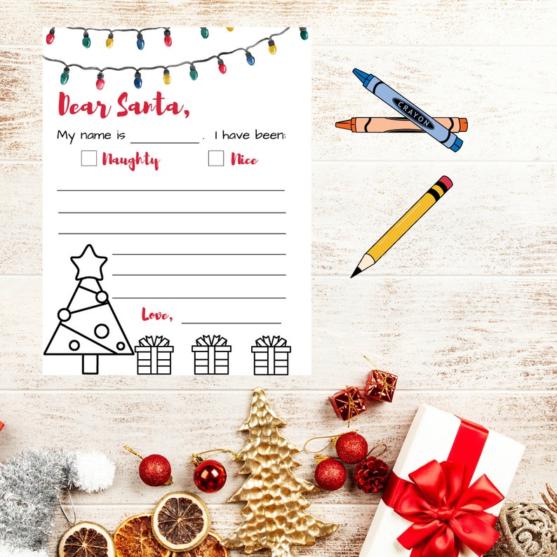 Letter to Santa Coloring Page, Fill in the Blank Wish List, Christmas ...