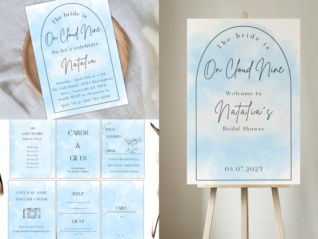 On Cloud 9 Nine Engagement Party Bridal Shower Blue Bundle Invitations ...