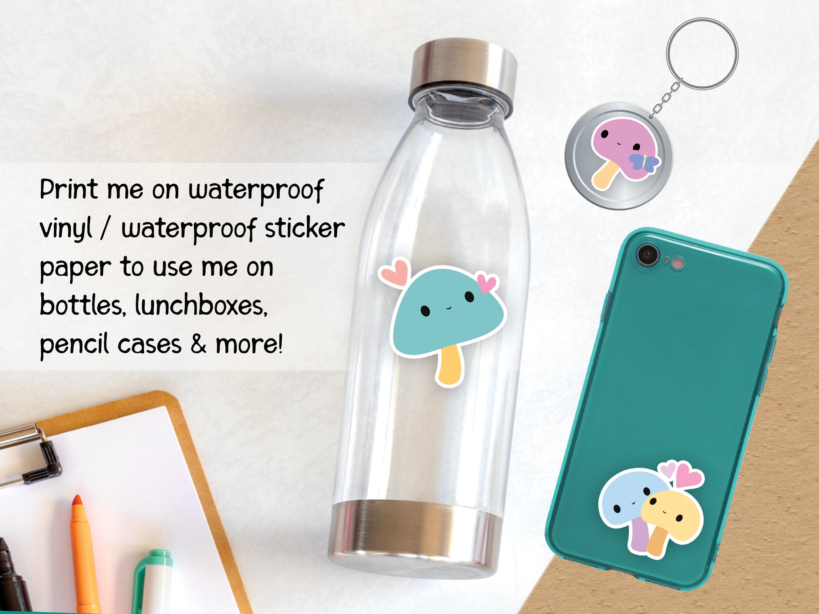 Digital Printable Stickers / Clip Art Set - Cute Mushrooms - PNG ...