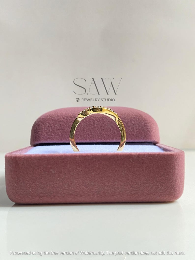 Minimalist Diamond Curved Wedding Band Women 14k Solid Gold Contour ...