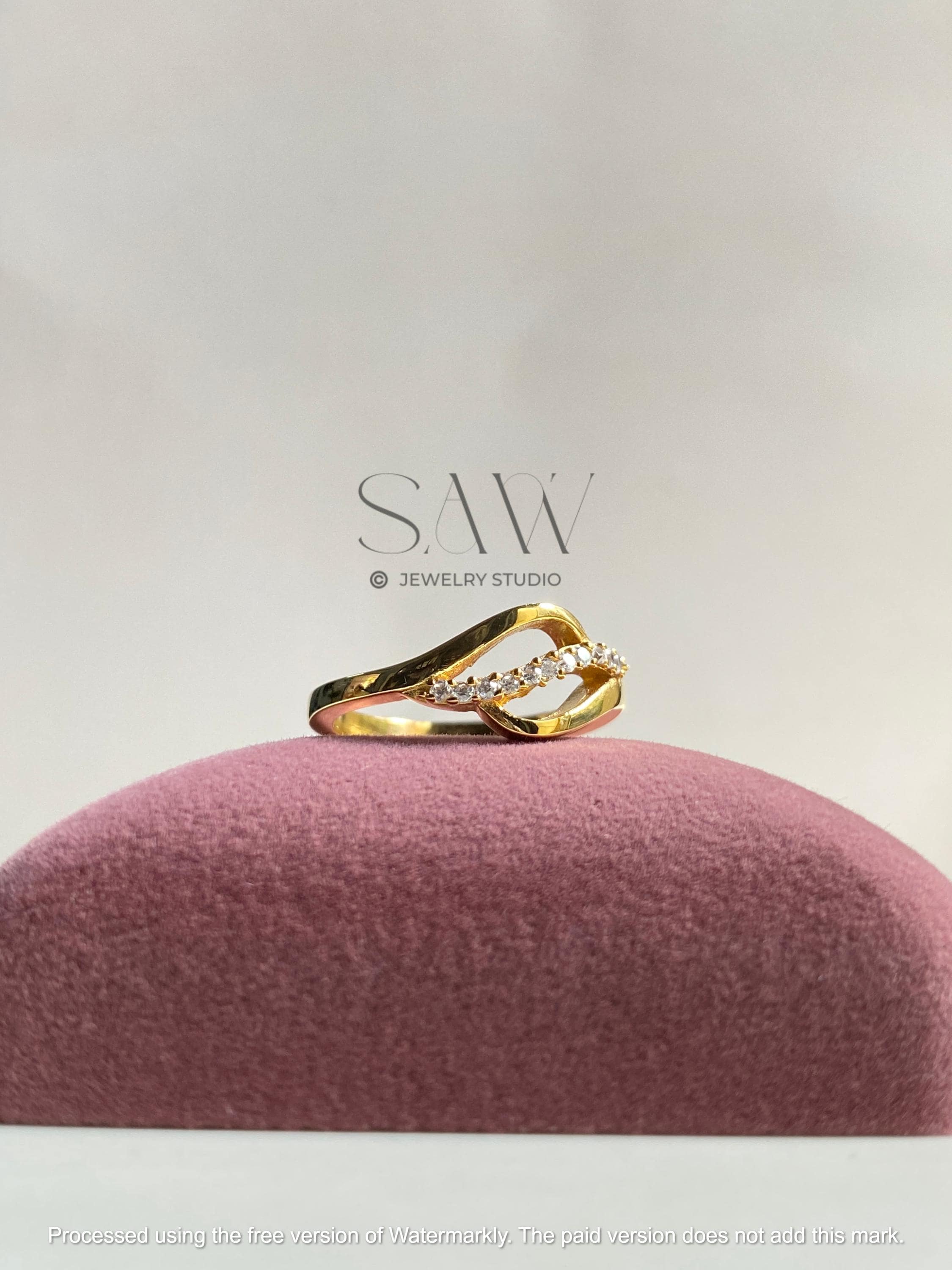 Minimalist Diamond Curved Wedding Band Women 14k Solid Gold Contour ...