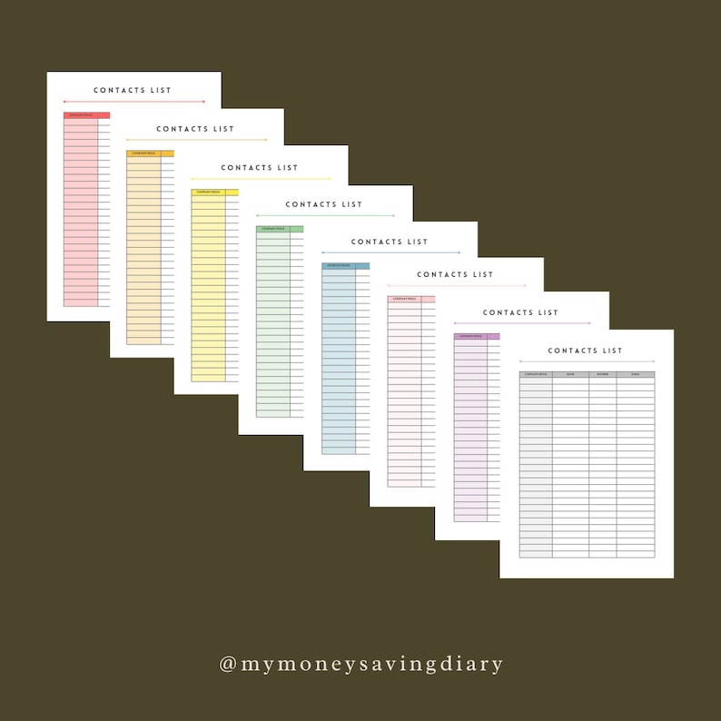 Printable Contact List (8 Colours) | Print at Home Address Book ...