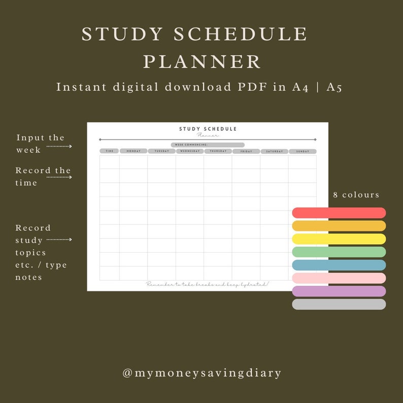 Printable Study Schedule Planner (8 Colours) | Revision Weekly ...