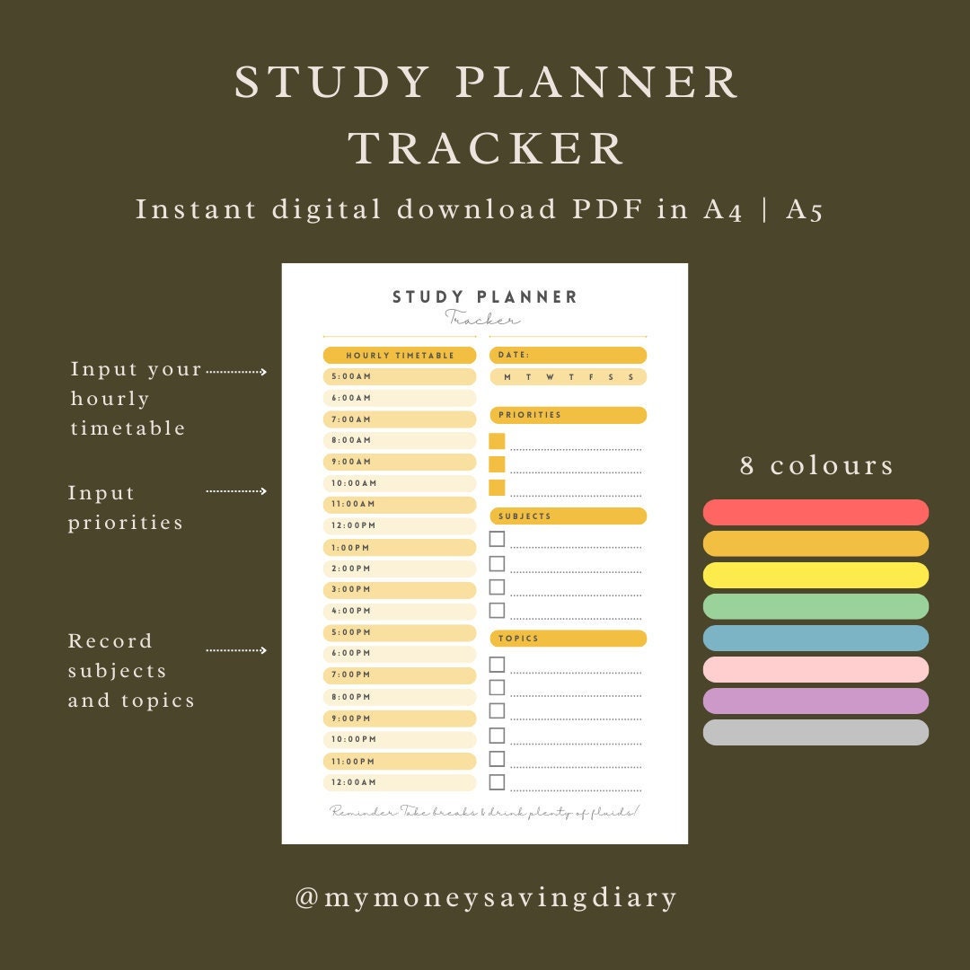 Printable Study Planner pack of 8 Colours Print at Home Study Plan ...