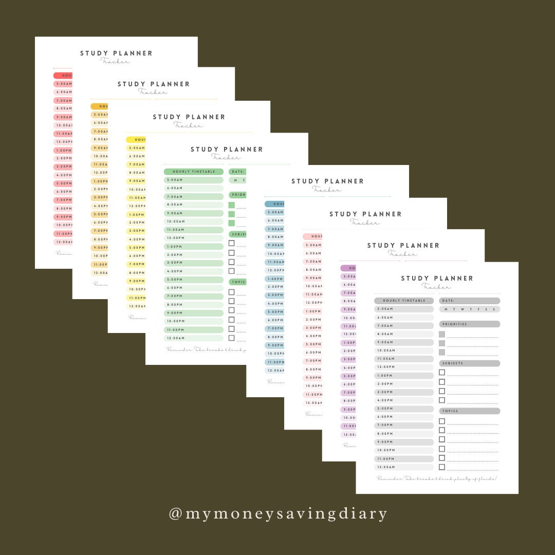 Printable Study Planner pack of 8 Colours Print at Home Study Plan ...