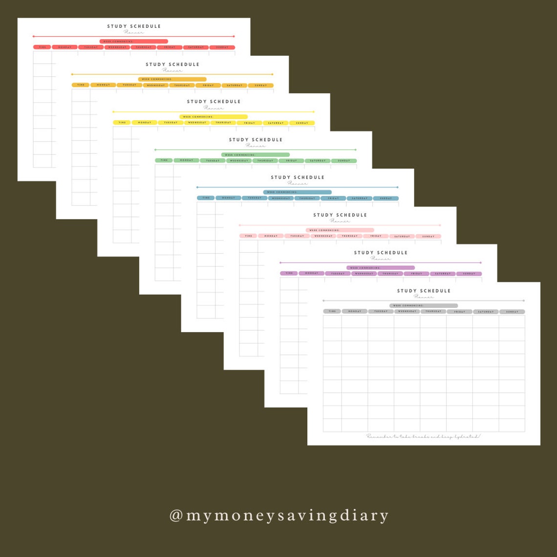 Printable Study Schedule Planner (8 Colours) | Revision Weekly ...