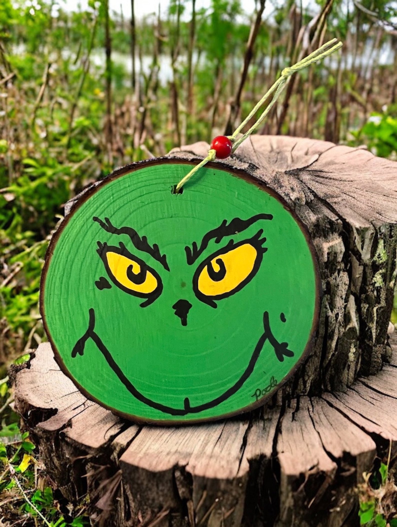 Hand Painted Grinch Wood Slice Ornament - Etsy
