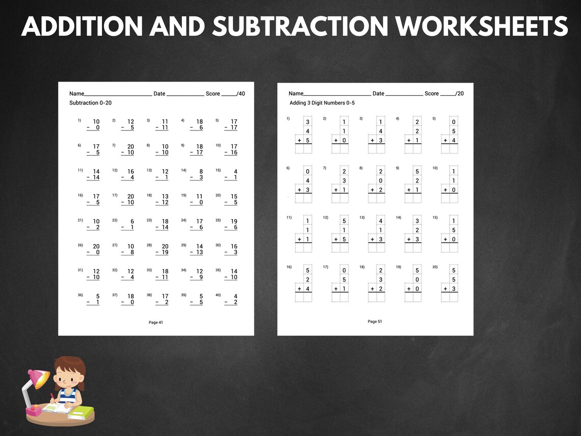 Math Practice Worksheets for Grade 1, Addition and Subtraction ...