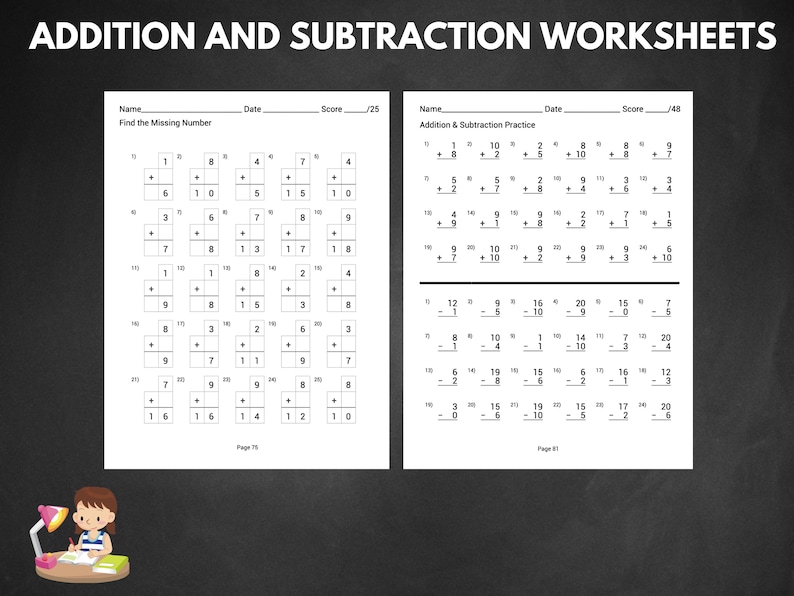 Math Practice Worksheets for Grade 1, Addition and Subtraction ...