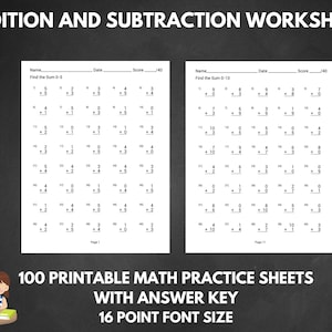 Math Practice Worksheets for Grade 1, Addition and Subtraction ...