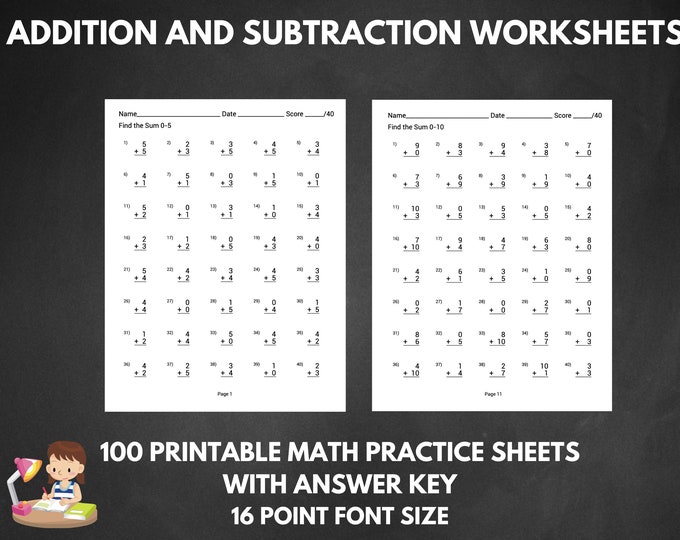 Math Practice Worksheets for Grade 1, Addition and Subtraction ...