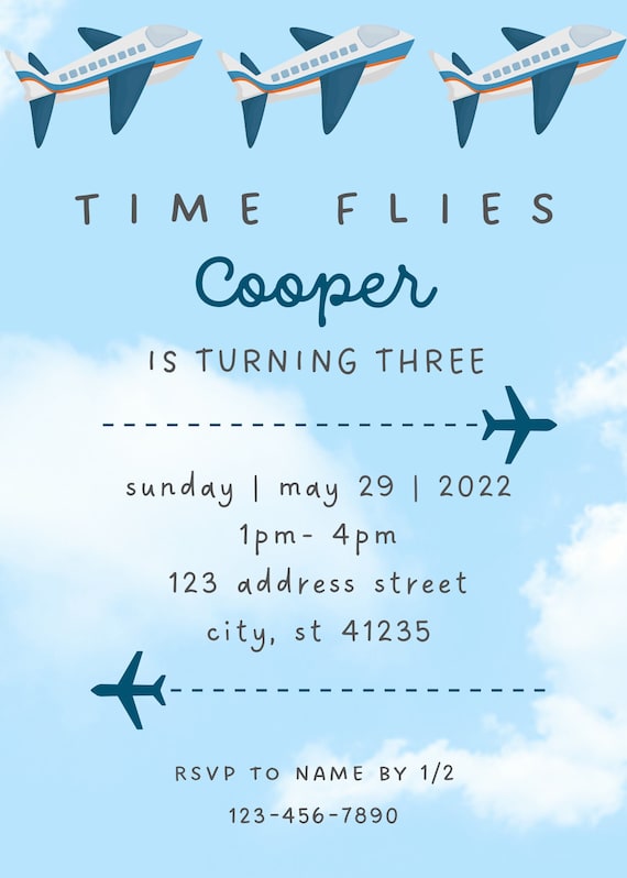 Time Flies Birthday Invitation Downloadable Invitation - Etsy