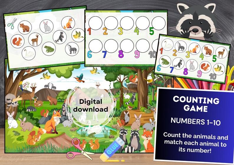 Counting Game - Forest Animals - Numbers 1-10 (cut and Paste) - Etsy