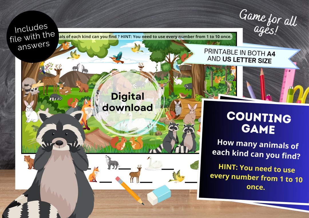 Counting Game - Forest Animals - Numbers 1-10 (writing the Numbers) - Etsy
