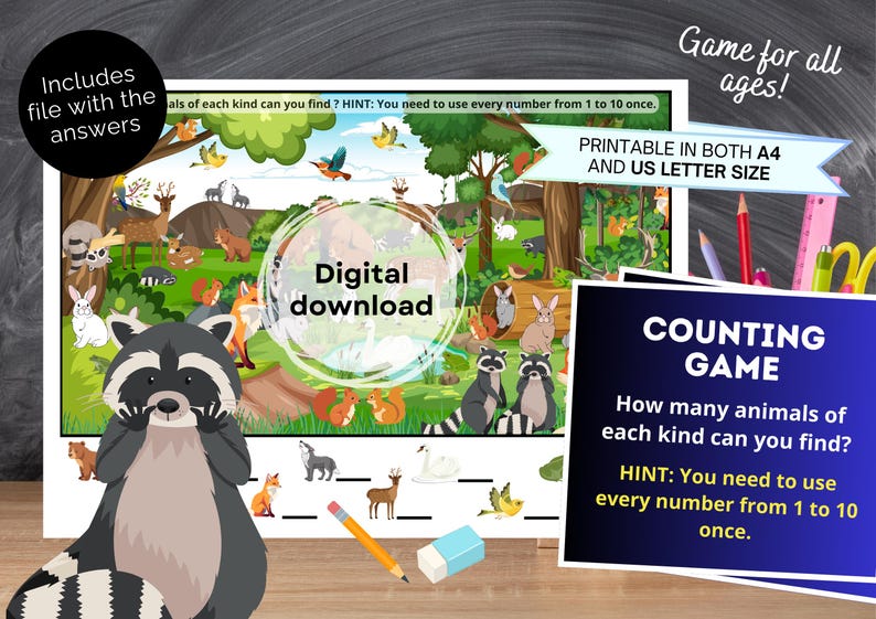 Counting Game - Forest Animals - Numbers 1-10 (writing the Numbers) - Etsy