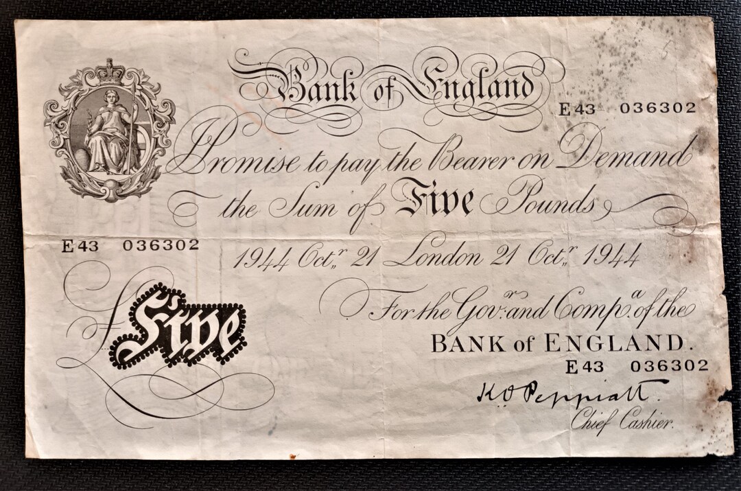 Rare White Five Pounds Note E43 036302 / 21 Oct. 1944 P335 - Etsy Canada
