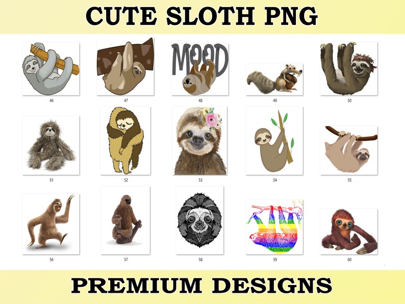 60 Cute Sloths PNG/ Sloths Clipart PNG/ Sloths PNG Bundle/ - Etsy México
